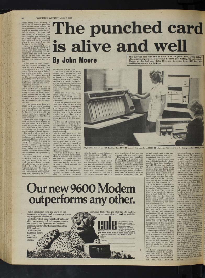 June 3, 1976: The punchcard is alive and well - Computer Weekly@50 ...
